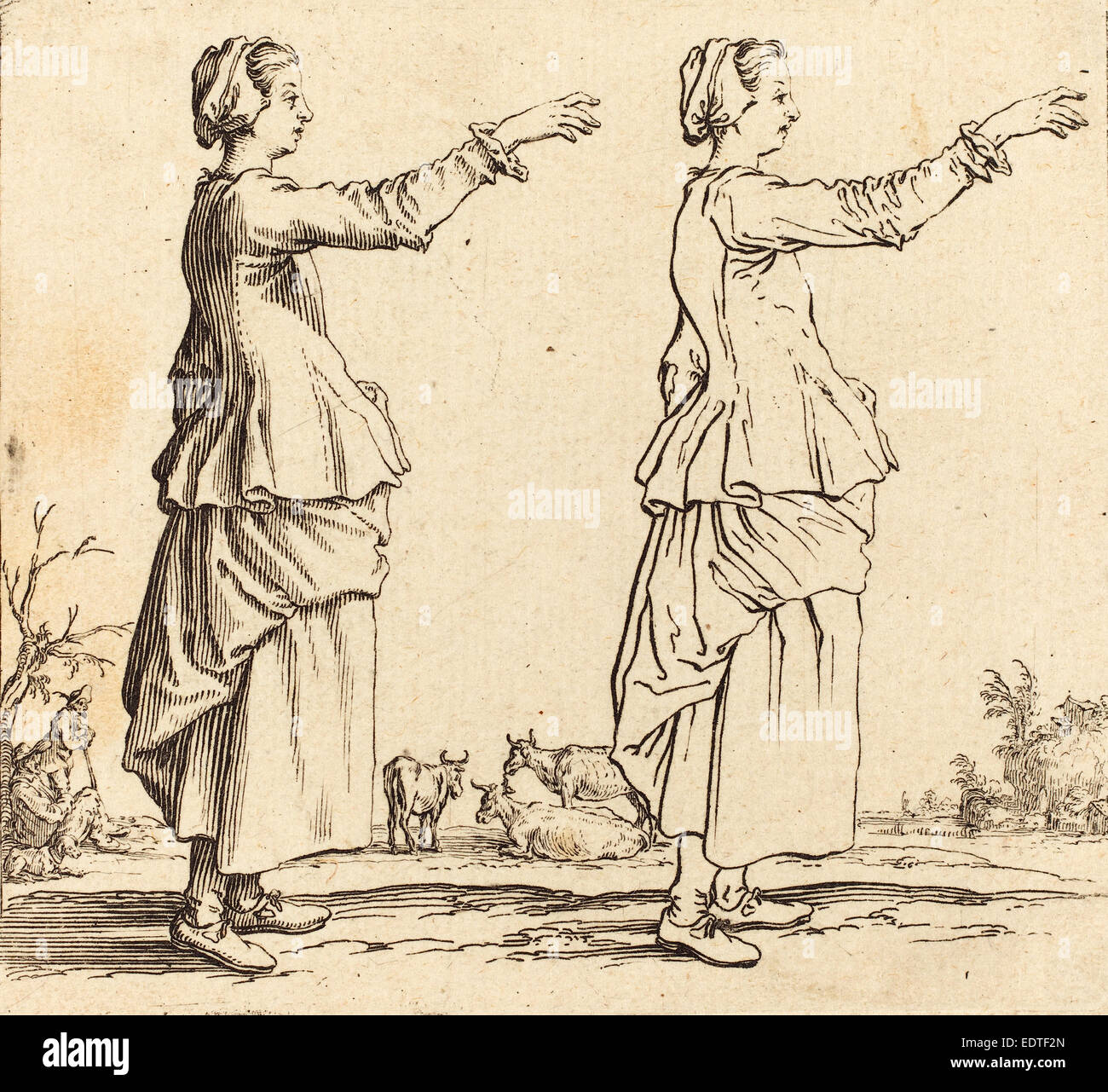 Jacques Callot (French, 1592 - 1635), Peasant Woman, in Profile, Facing ...