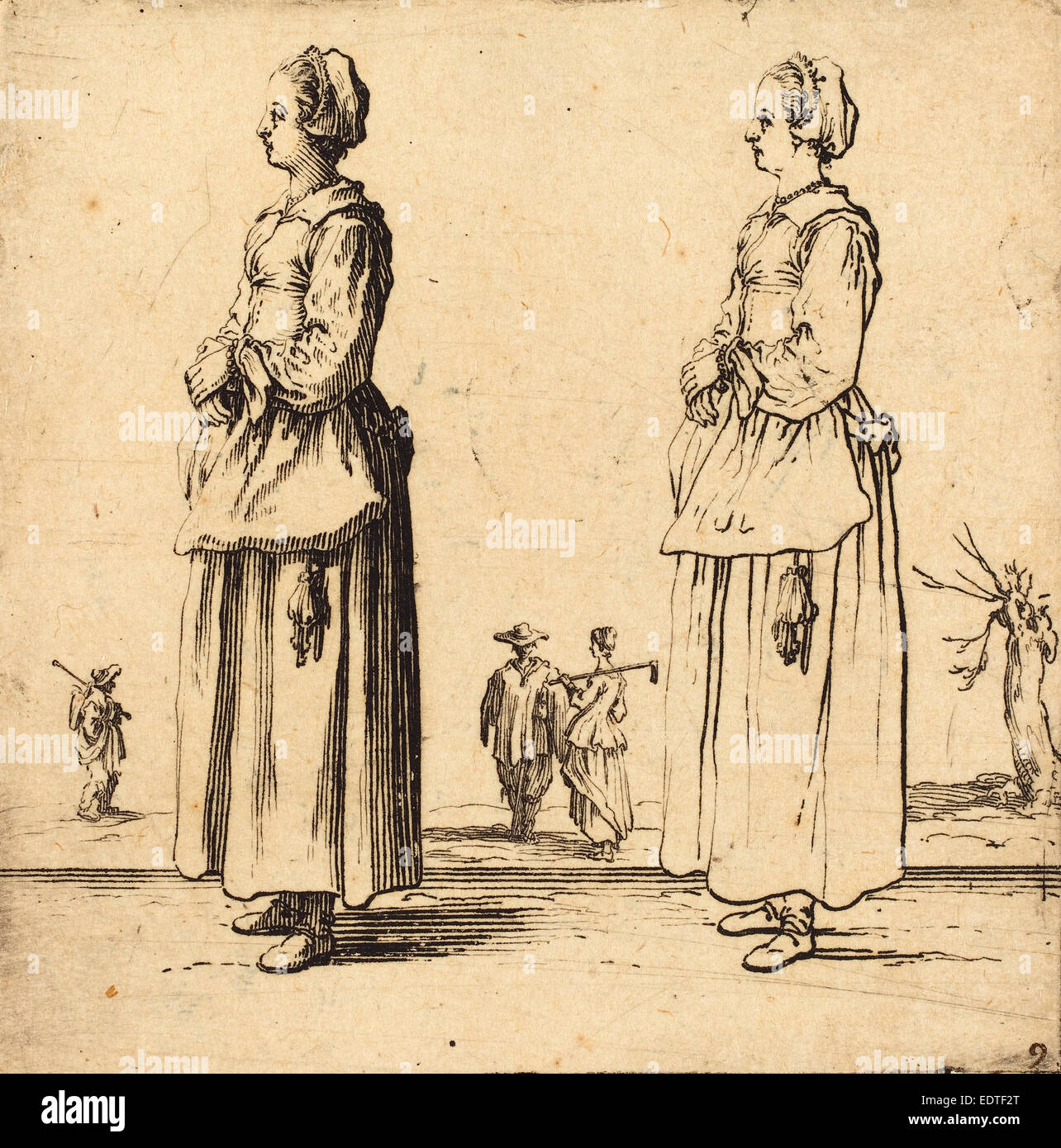 Jacques Callot (French, 1592 - 1635), Peasant Woman, in Profile, Facing ...