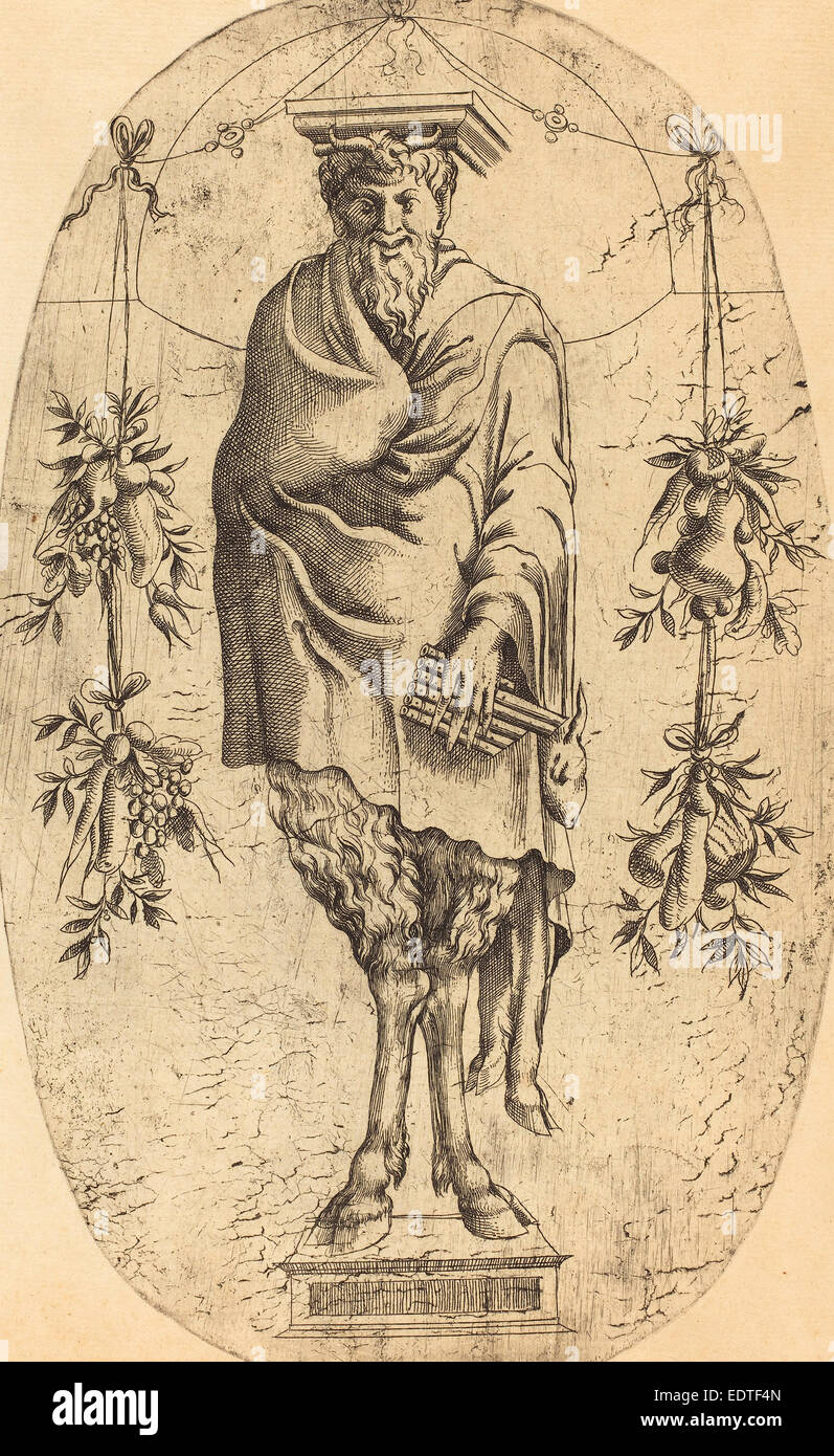 Jean Mignon (French, active 1543 - active c. 1545), Pan, etching Stock ...