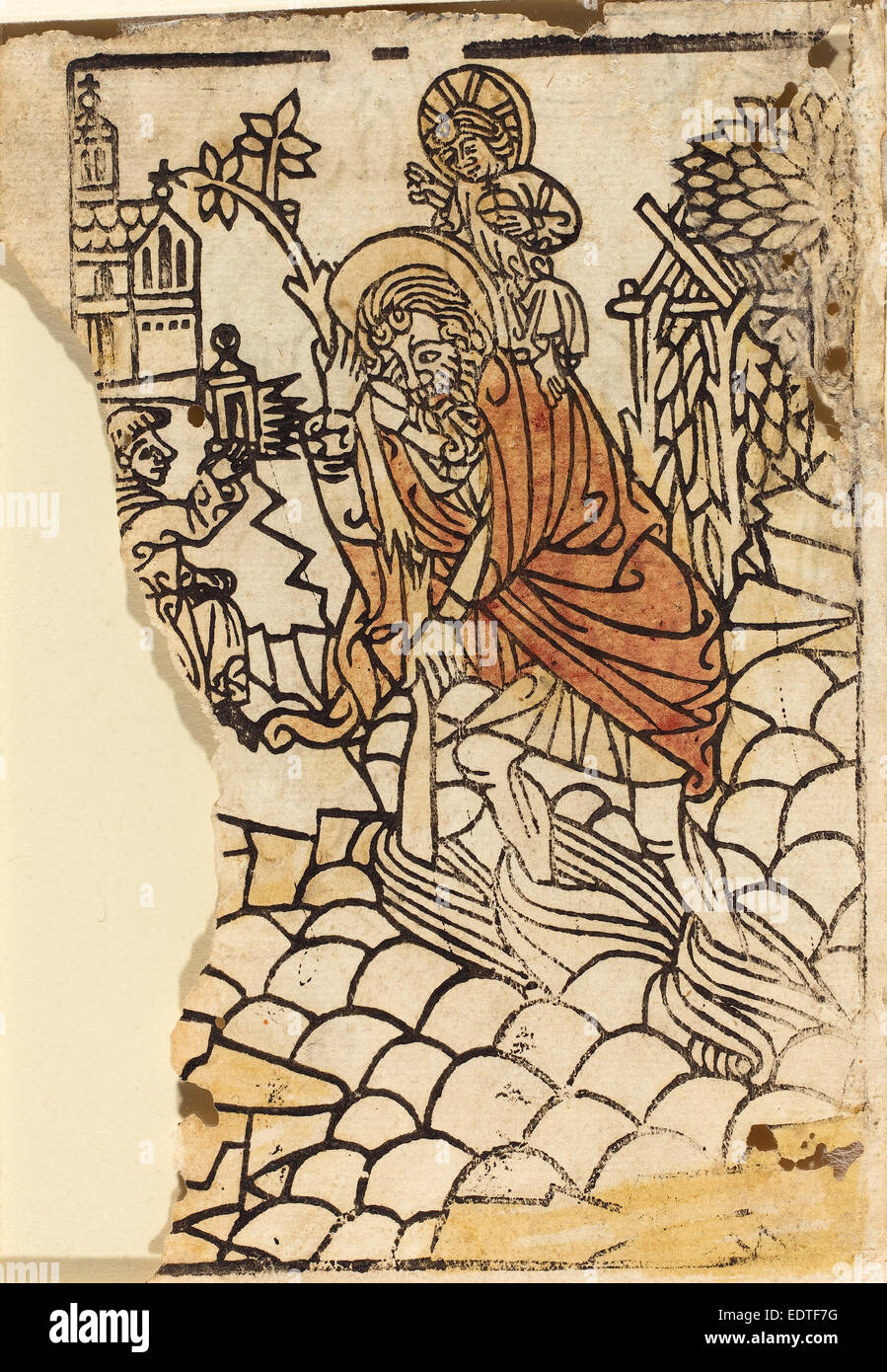 French 15th Century, Saint Christopher [recto], c. 1450-1470, woodcut ...