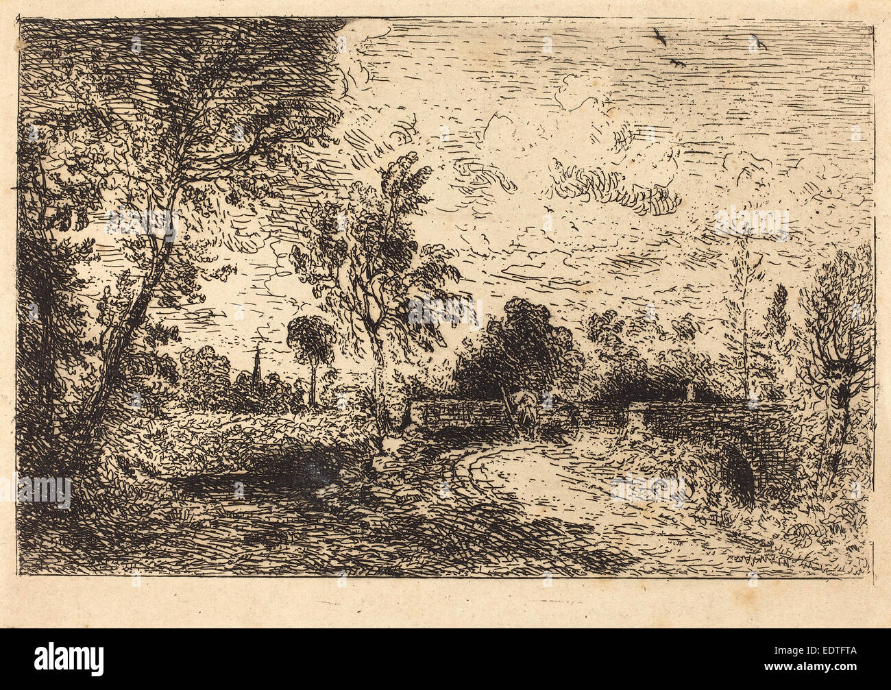 John Constable (British, 1776 - 1837), Milford Bridge, c. 1826, etching ...