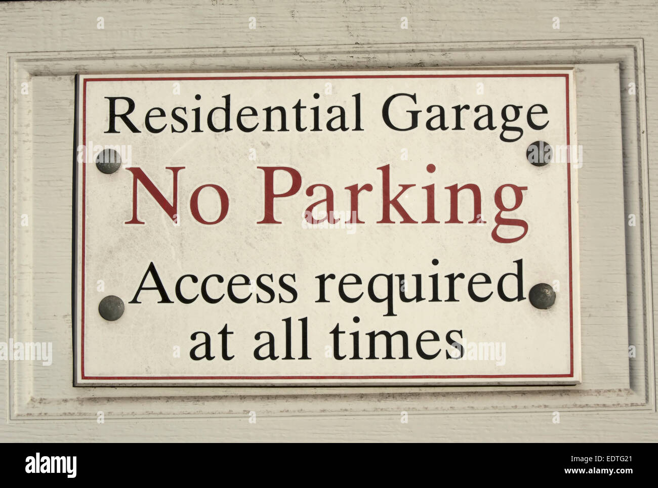 no parking sign stating residential garage, access required at all ...