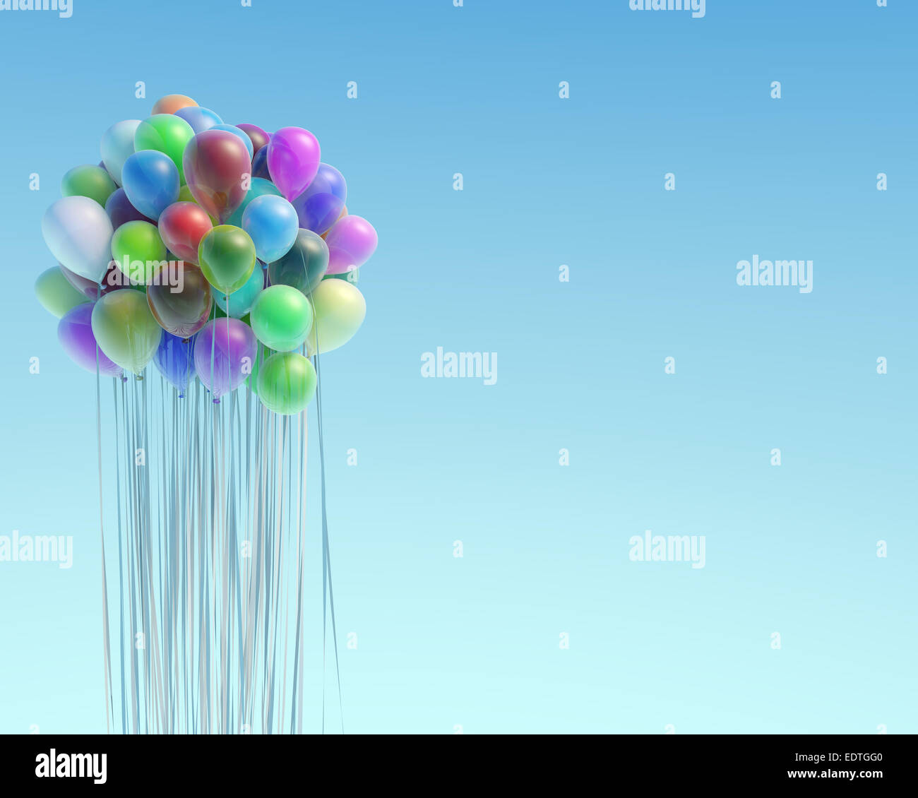 Colorful balloons flying up against the blue sky Stock Photo - Alamy