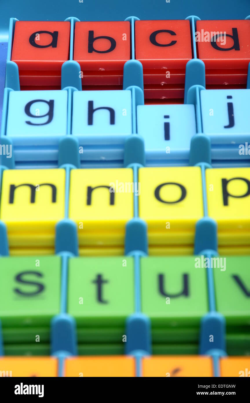 Colored plastic letters of alphabet with focus on ABC Stock Photo - Alamy