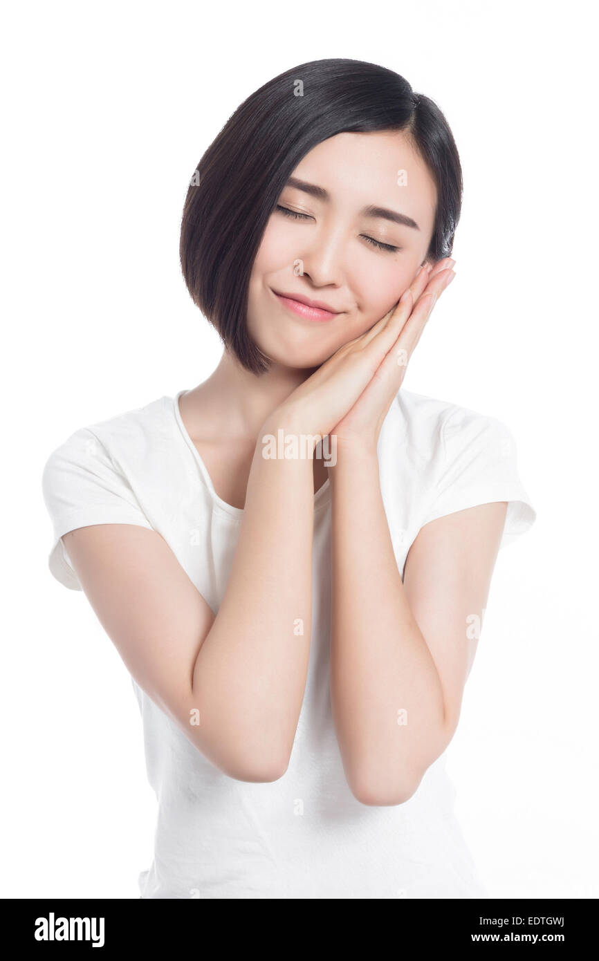 chinese woman facial expressions, white background Stock Photo - Alamy