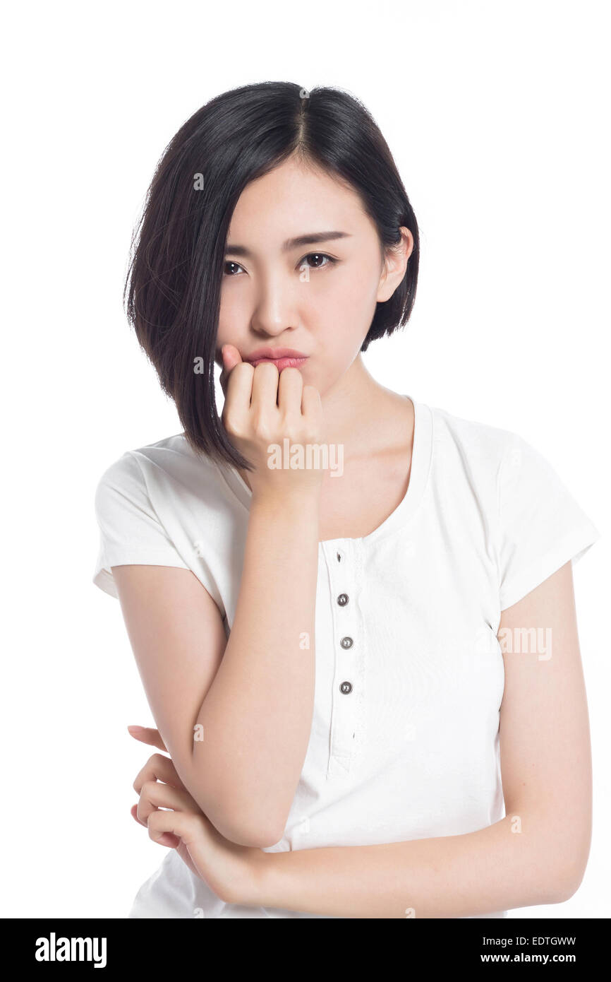 chinese woman facial expressions, white background Stock Photo - Alamy