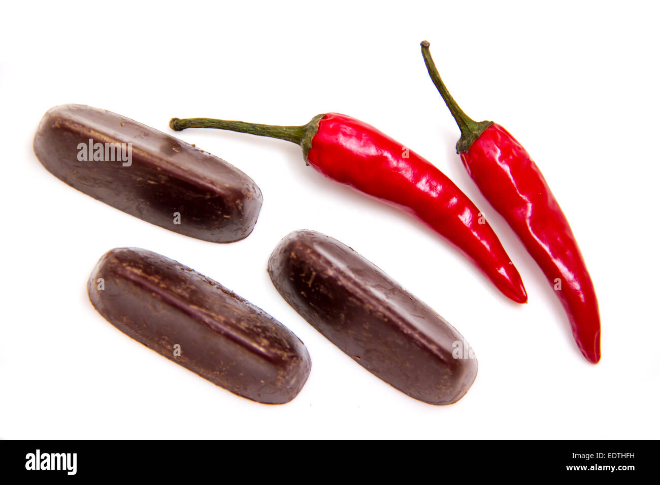 Chocolate with chili seen from above on white background Stock Photo ...