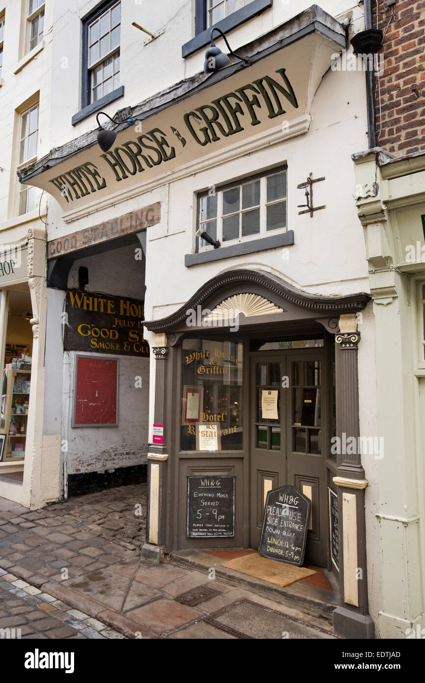 UK, England, Yorkshire, Whitby, Church Street, old signage of White ...