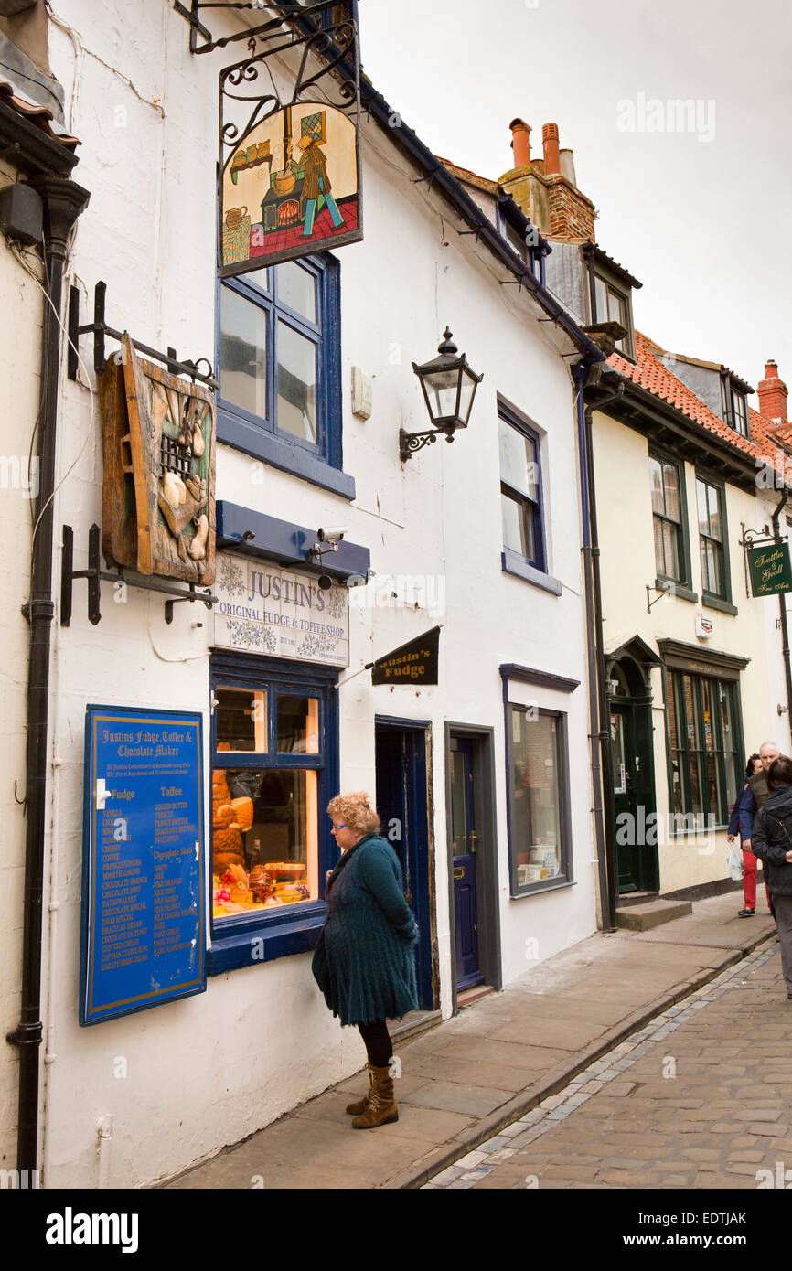 UK, England, Yorkshire, Whitby, Church Street, Justin’s fudge and ...