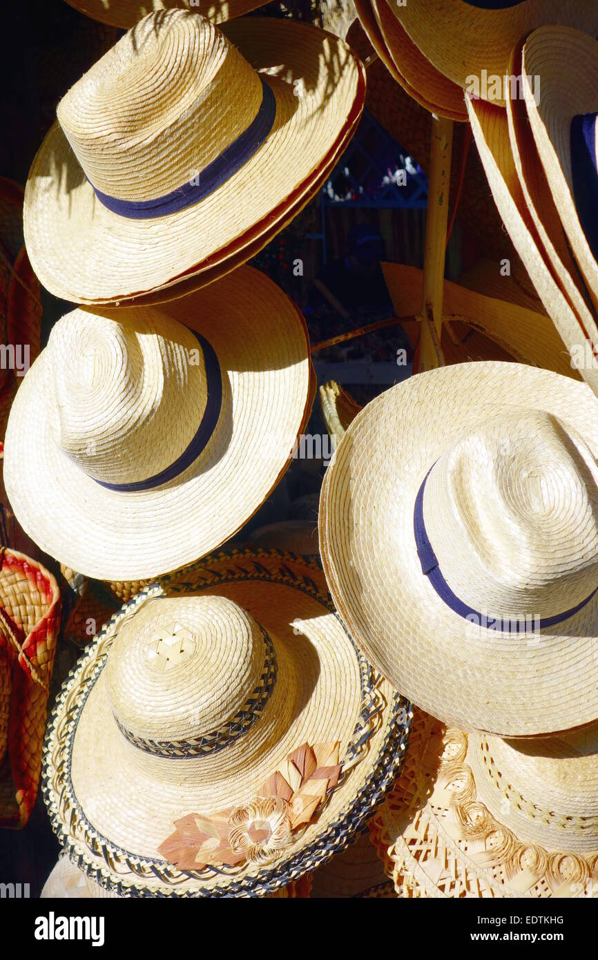 Tropical hats on sale at a stand in Varadero, Cuba Stock Photo - Alamy