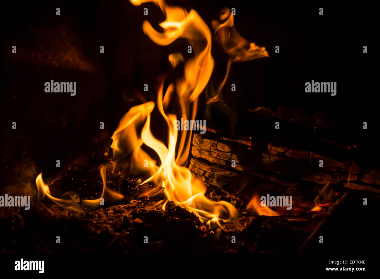 Burning fire in a fireplace Stock Photo - Alamy