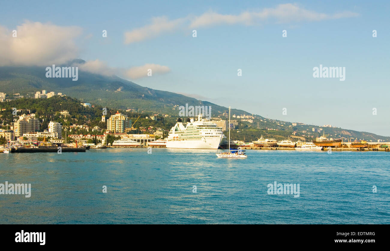 YALTA, UKRAINE - May 22: big cruise liner in port and panoramic view on ...