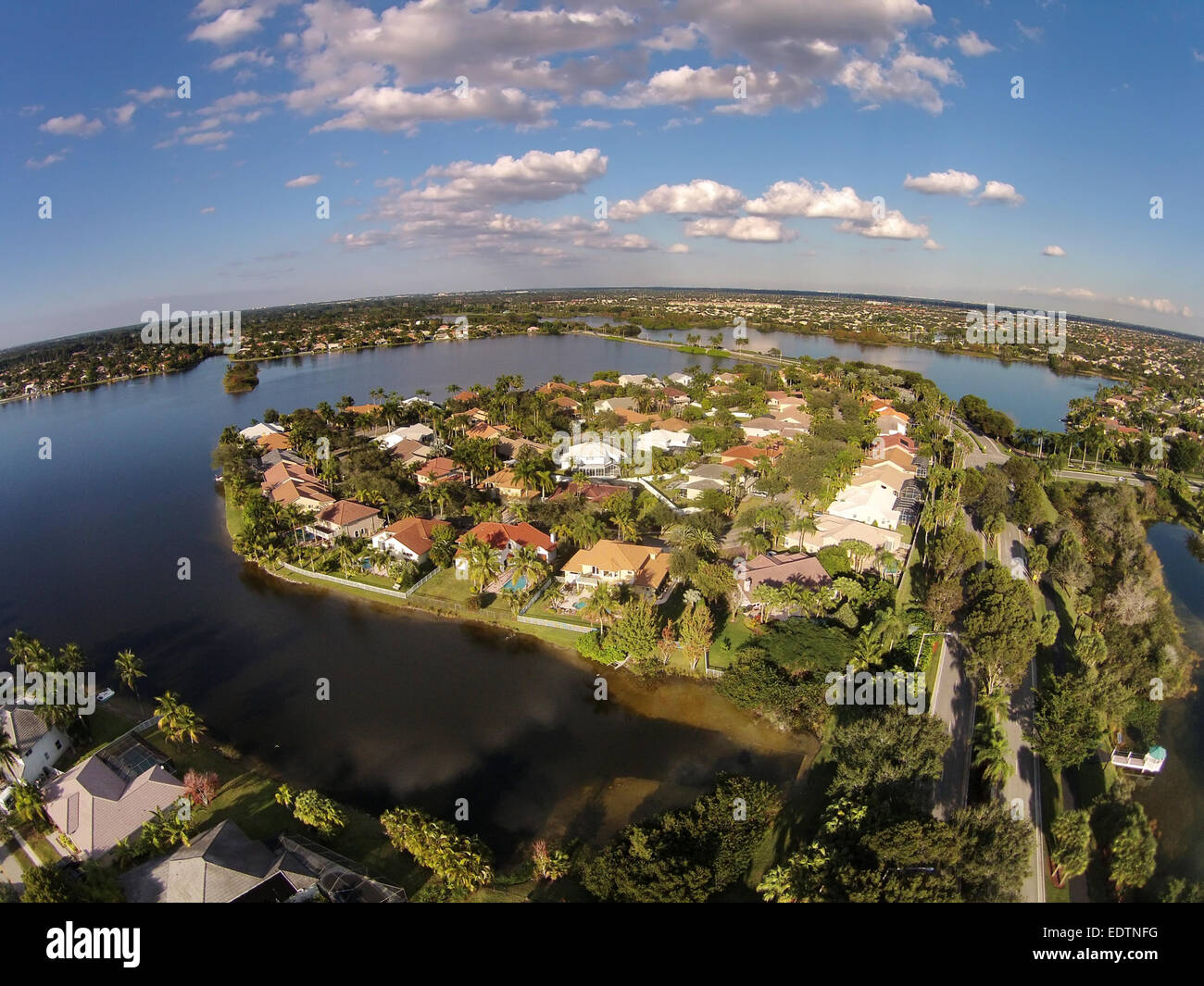Waterfront suburban neighborhood in Florida seen from the air Stock ...