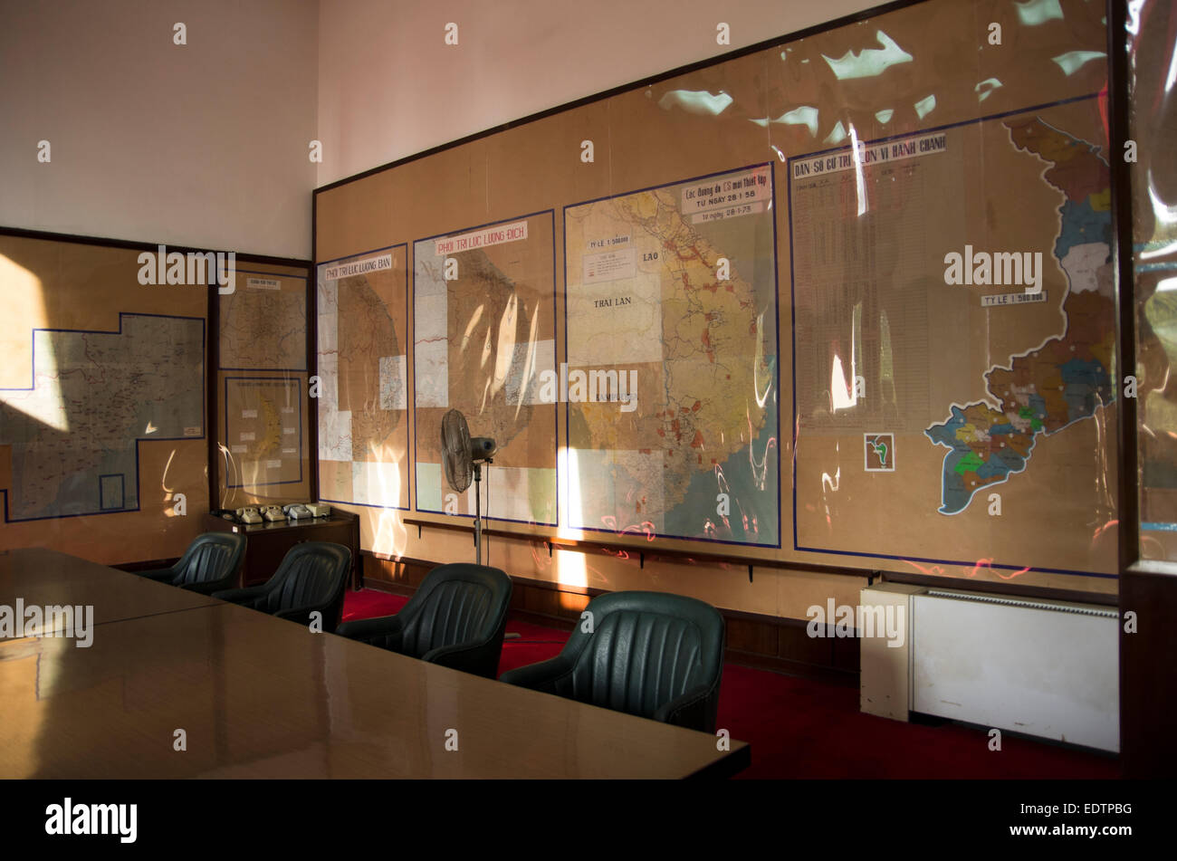 Reunification Palace of Independence room with war maps on the walls ...