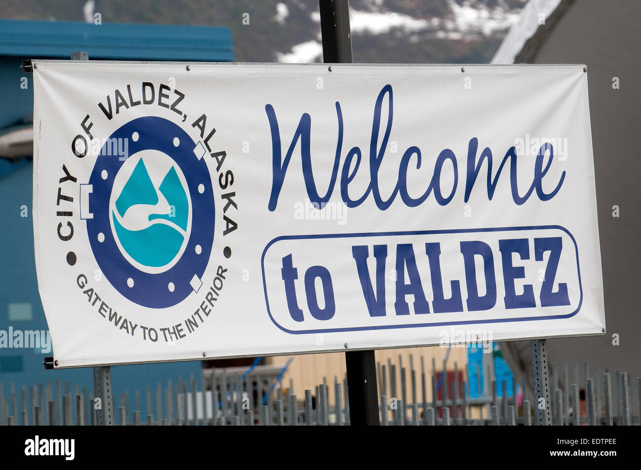 City of Valdez welcome sign Stock Photo - Alamy