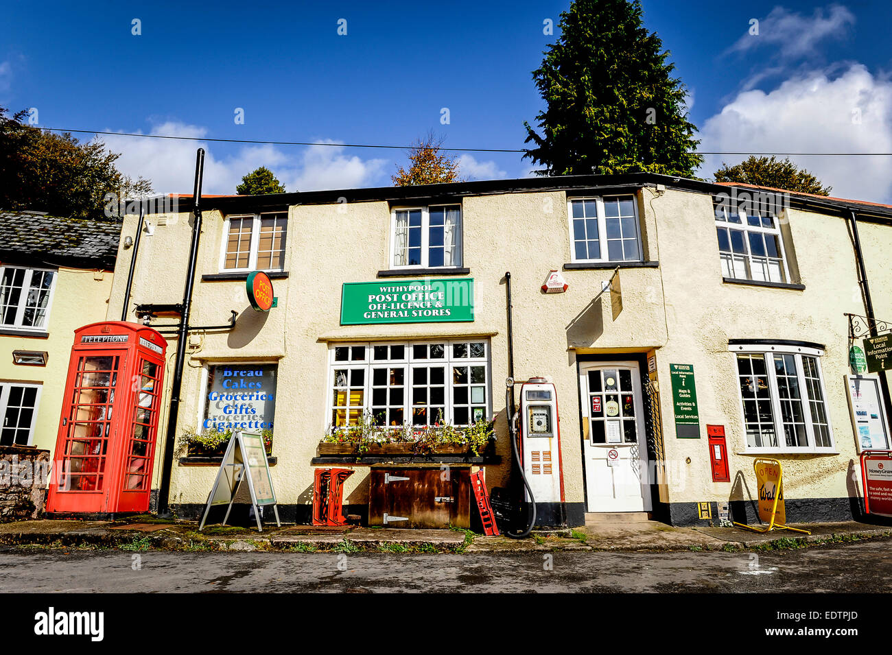 Withypool convenience store garage and petrol pumps, Exmoor Stock Photo ...