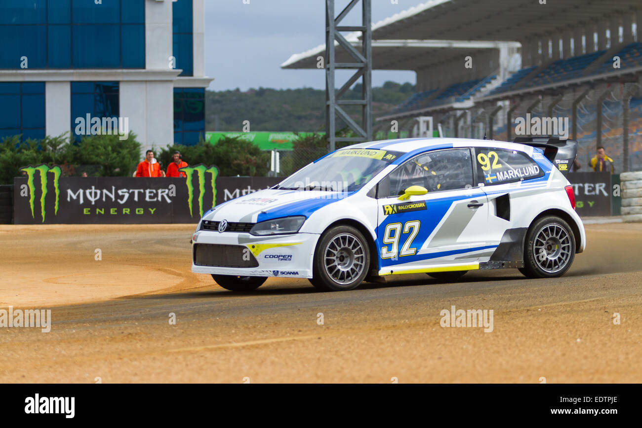 ISTANBUL, TURKEY - OCTOBER 11, 2014: Anton Marklund drives VW Polo of ...