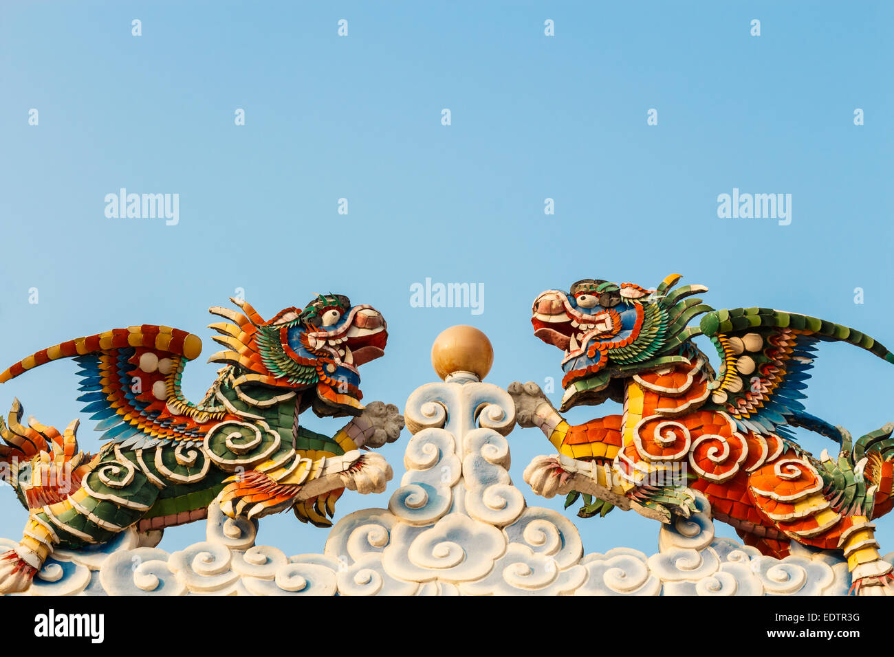 The statue of twin dragon and marble ,Thailand Stock Photo - Alamy