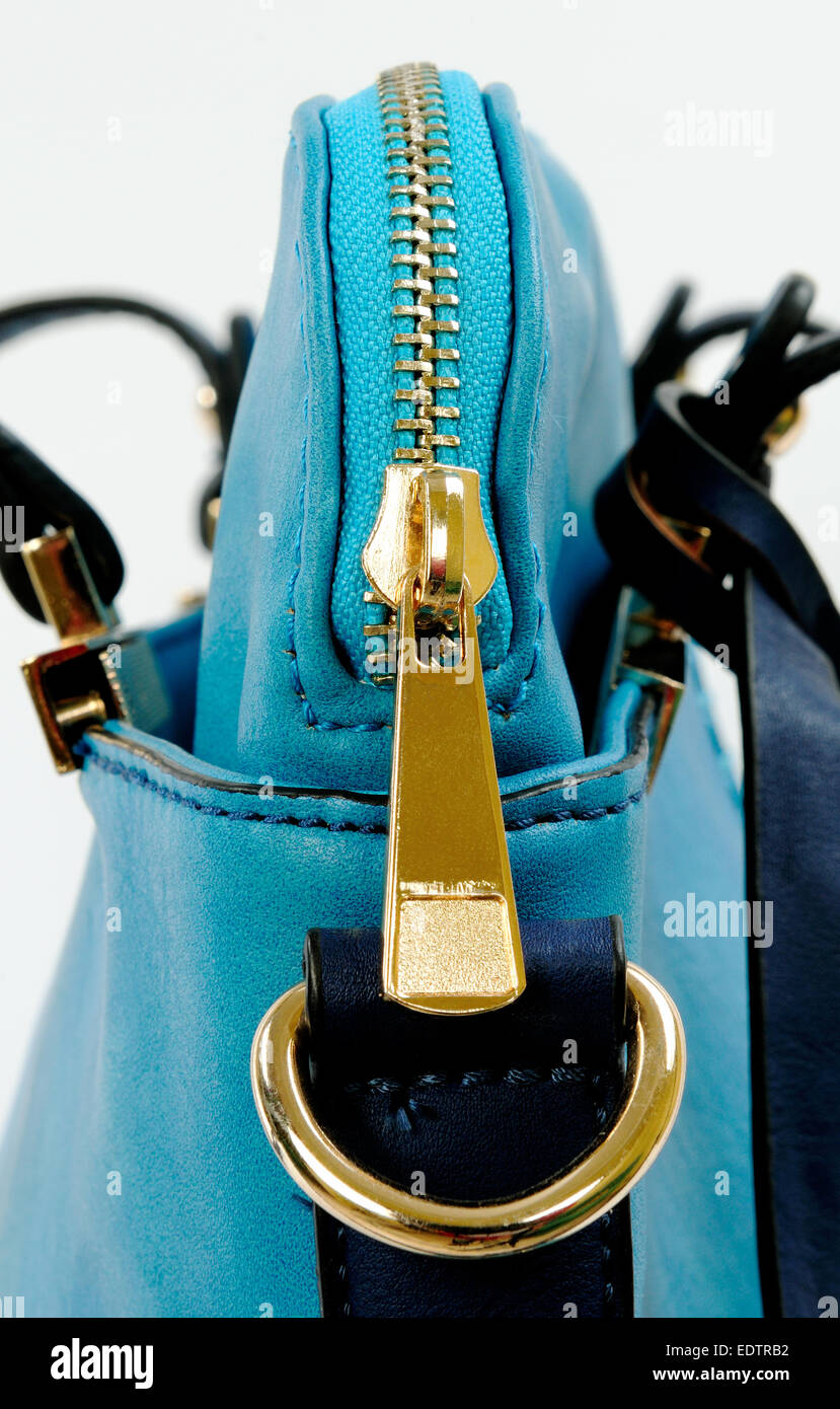 Zipper bag leather color blue and light blue Stock Photo - Alamy