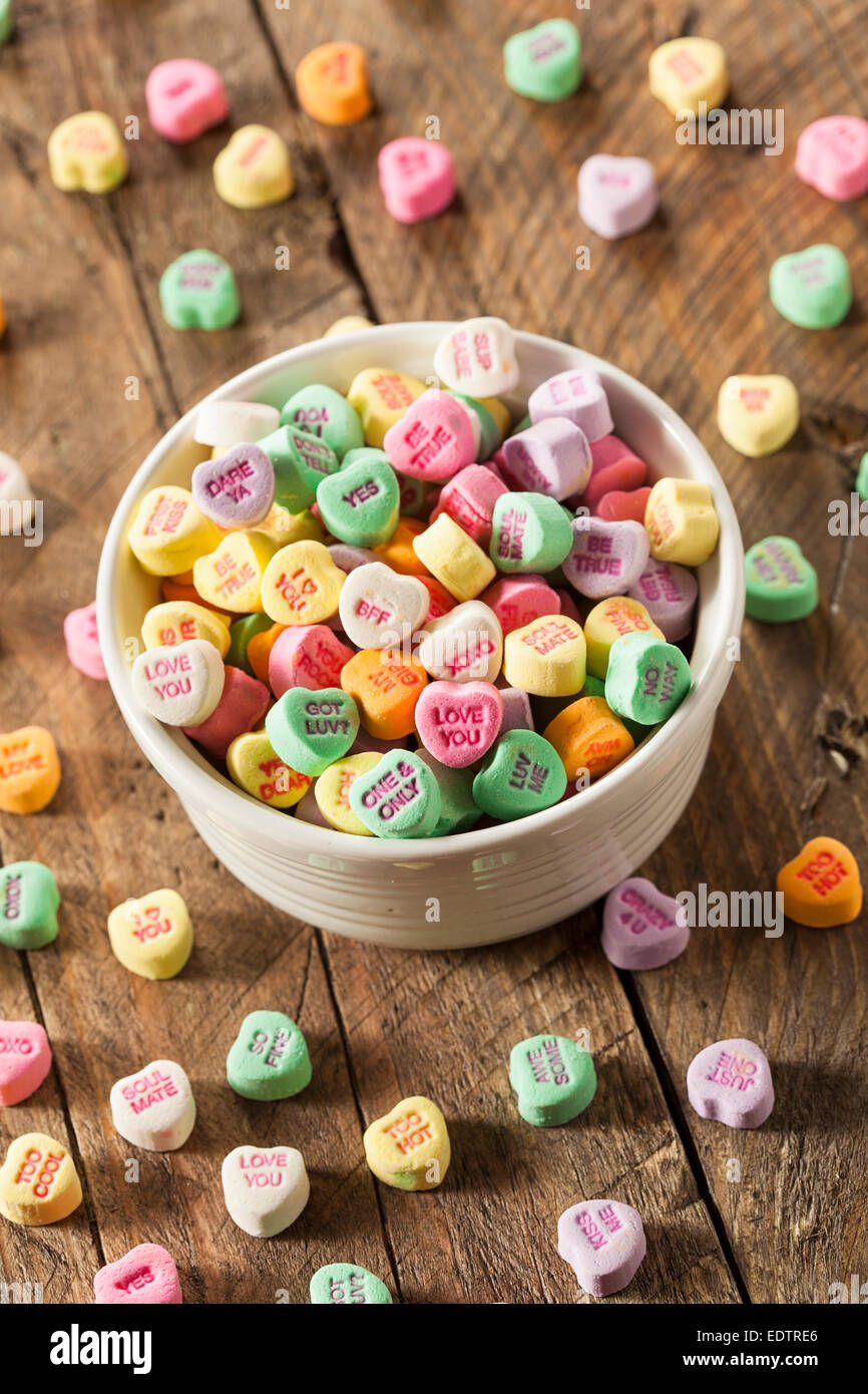 Colorful Candy Conversation Hearts for Valentine's Day Stock Photo - Alamy