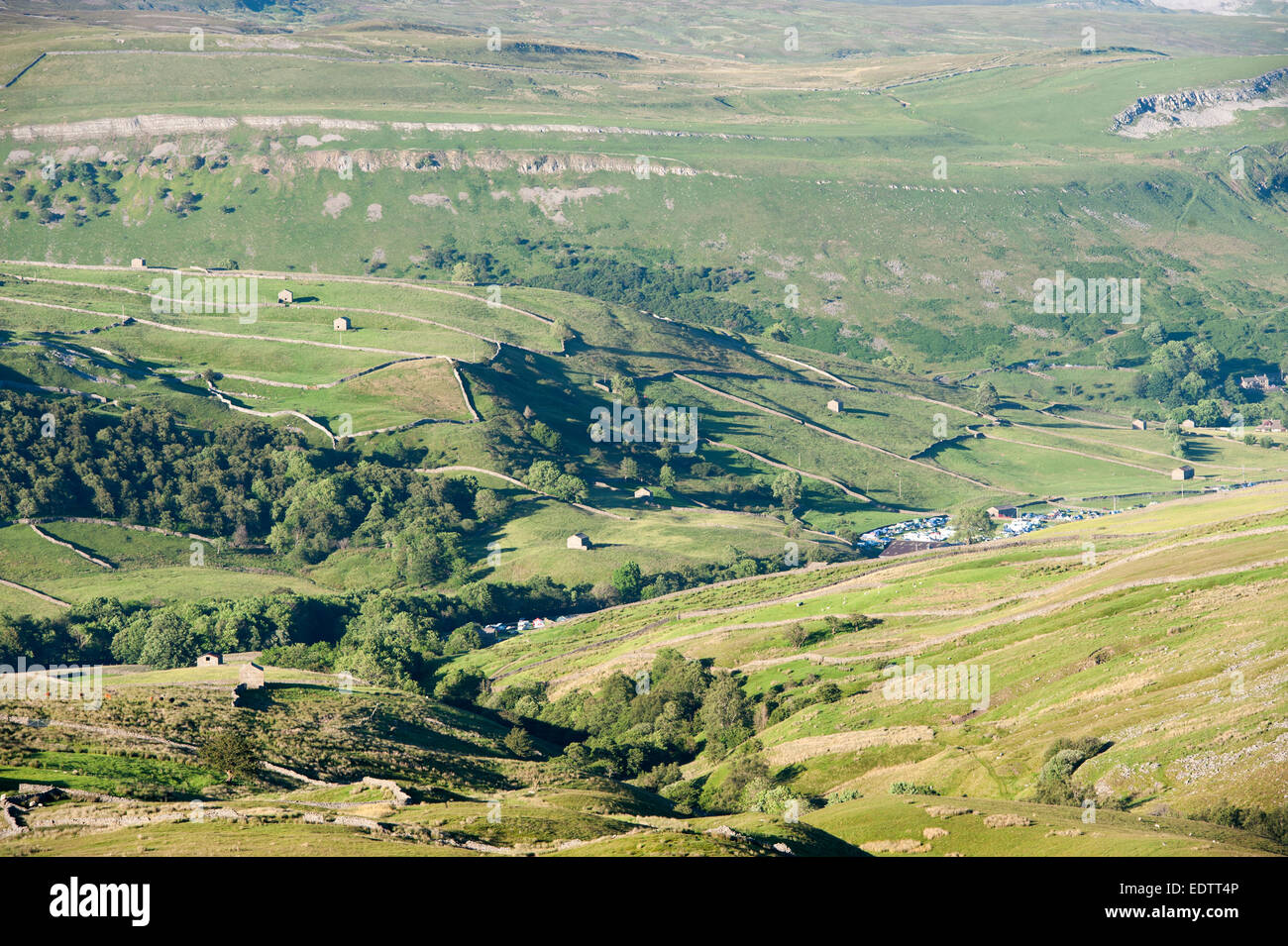 Looking down Cliff Beck ghyll from the Buttertubs road, Swaledale in ...