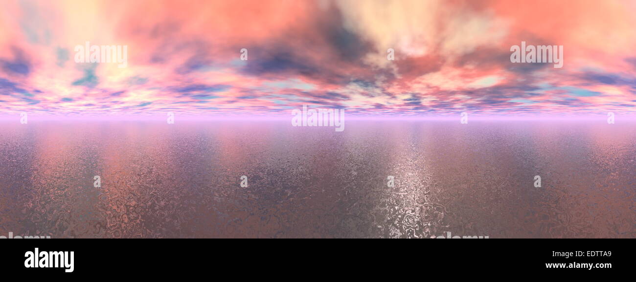 Colorful sunset with clouds over ocean, 360 degrees effect Stock Photo ...