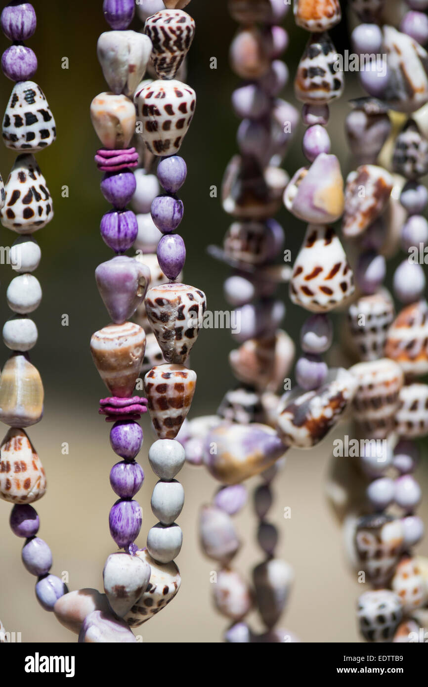 Melanesia, Vanuatu, Rano Island. Colorful seashell and seed souvenir ...