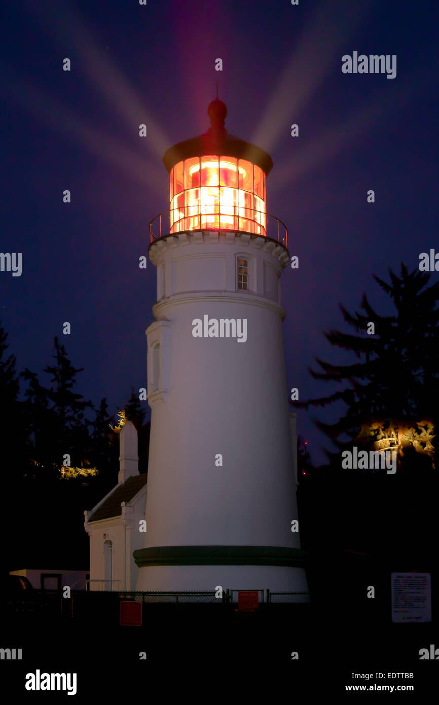 The Umpqua River Lighthouse at night marking the entrance to Winchester ...
