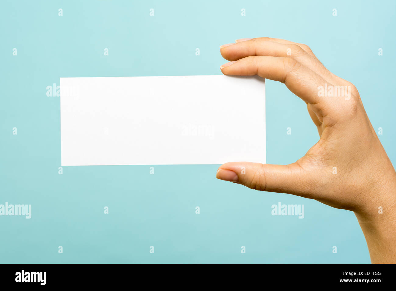 White card presentation concept on blue background Stock Photo - Alamy