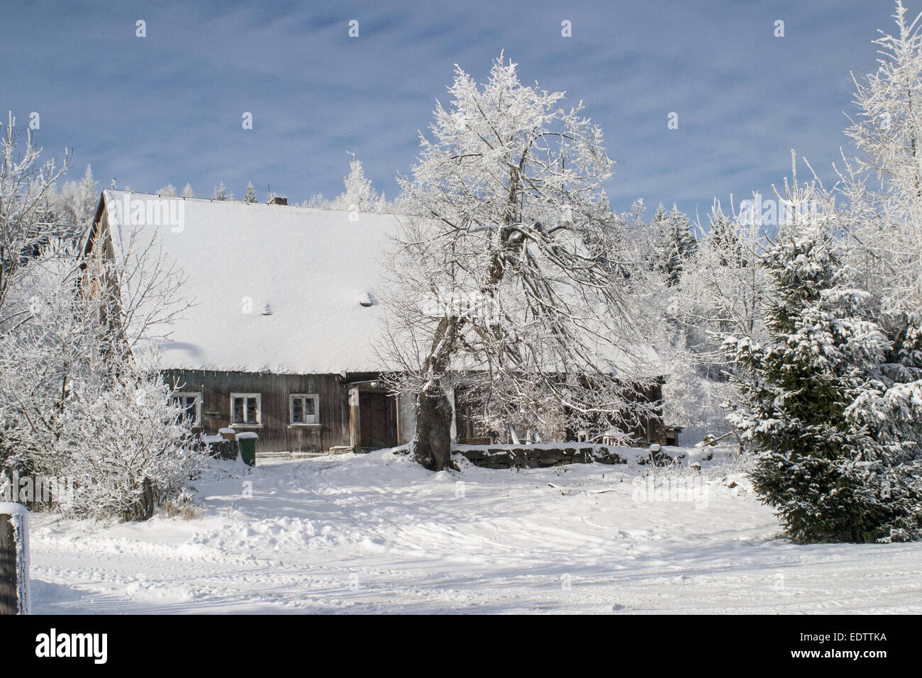 Winter village snow covered -countryside, home Stock Photo - Alamy