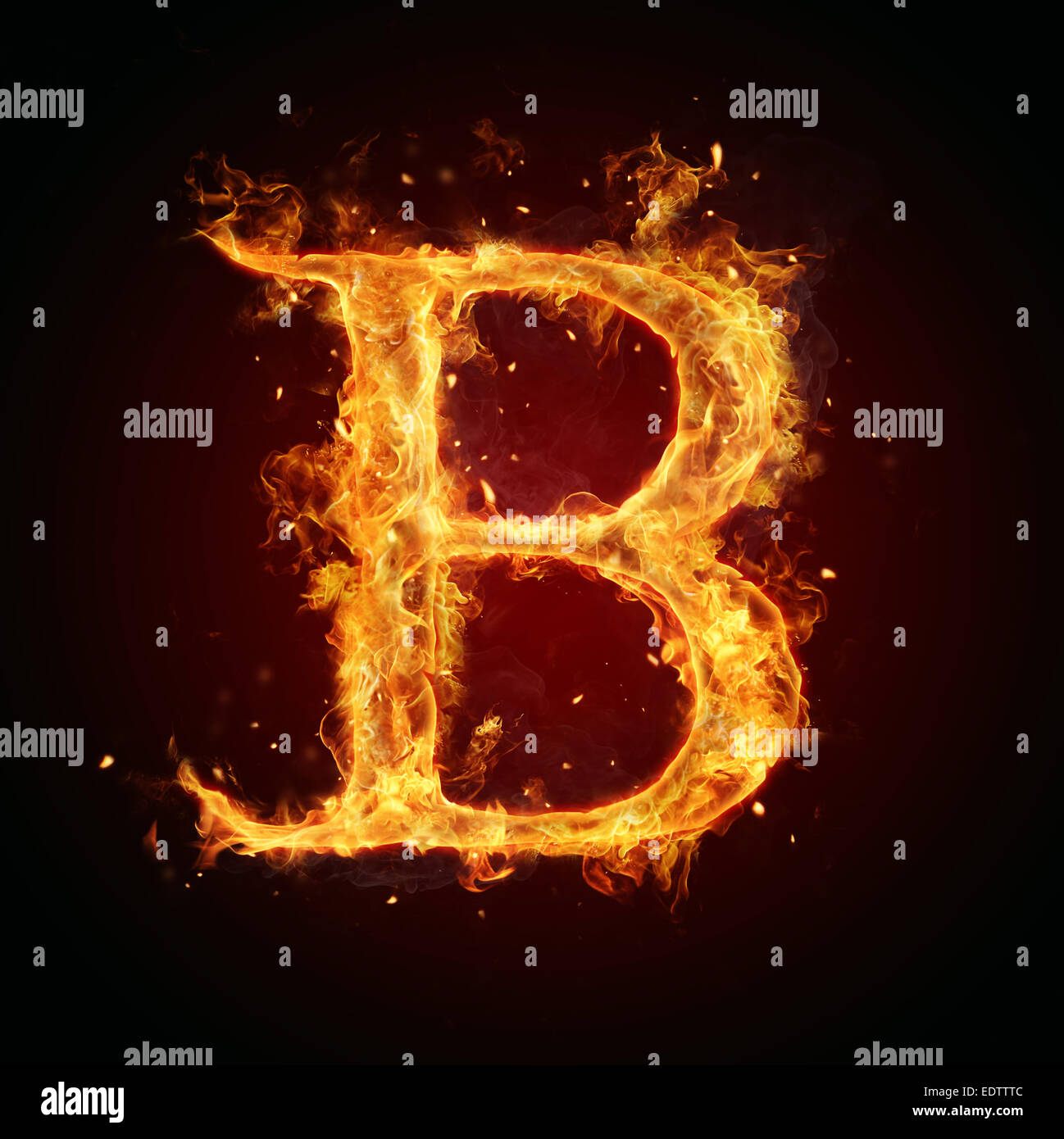 Burning fire letter isolated on black background Stock Photo - Alamy