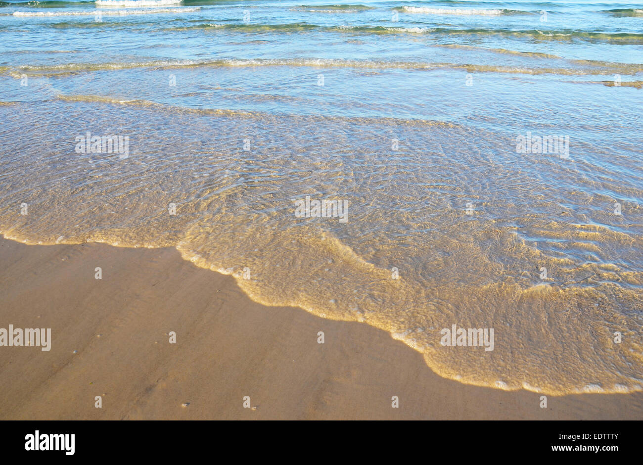 Beautiful wide open Australian beach at early morning in Summer at low ...