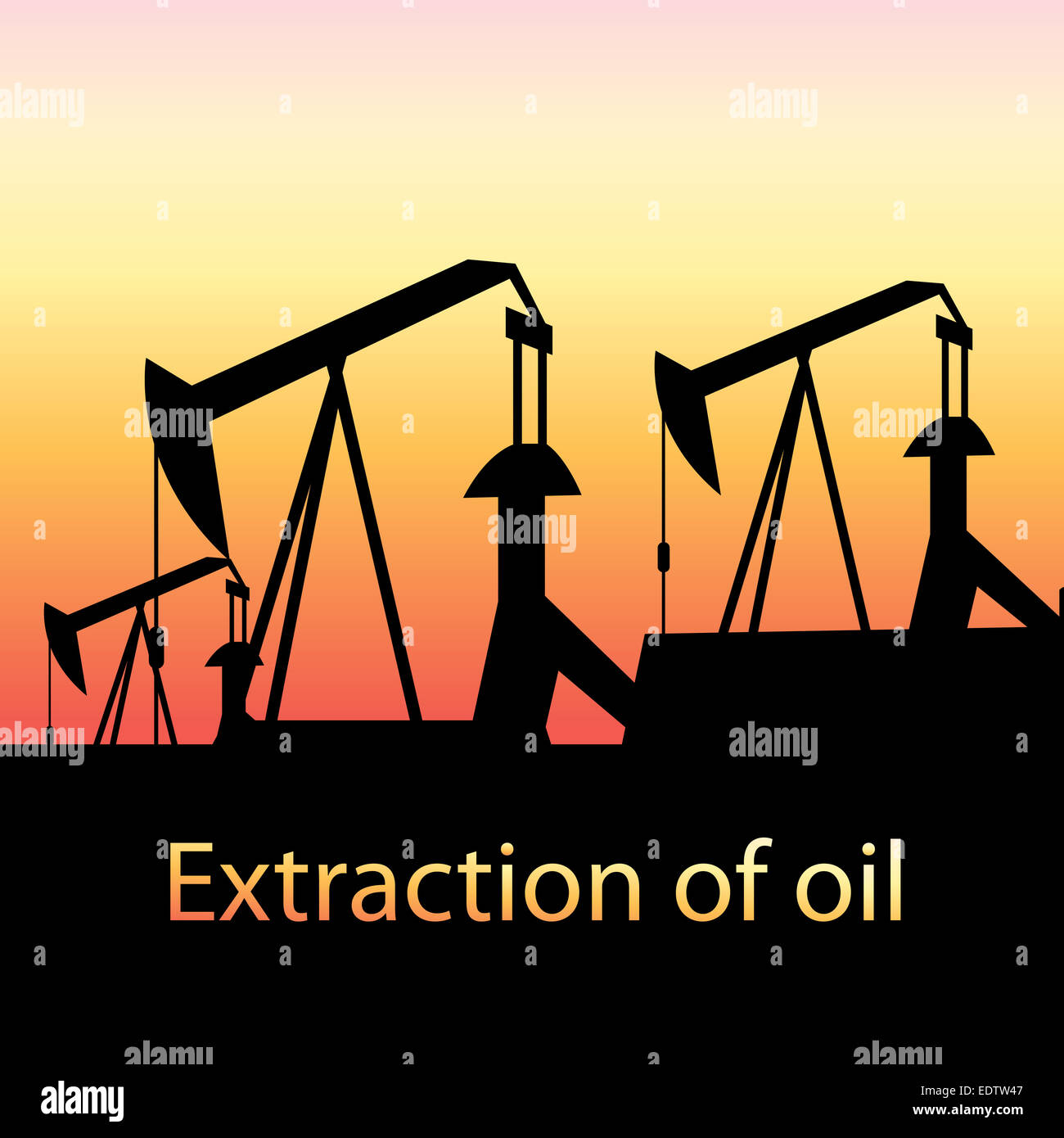 graphic illustration of oil production at sunset Stock Photo - Alamy