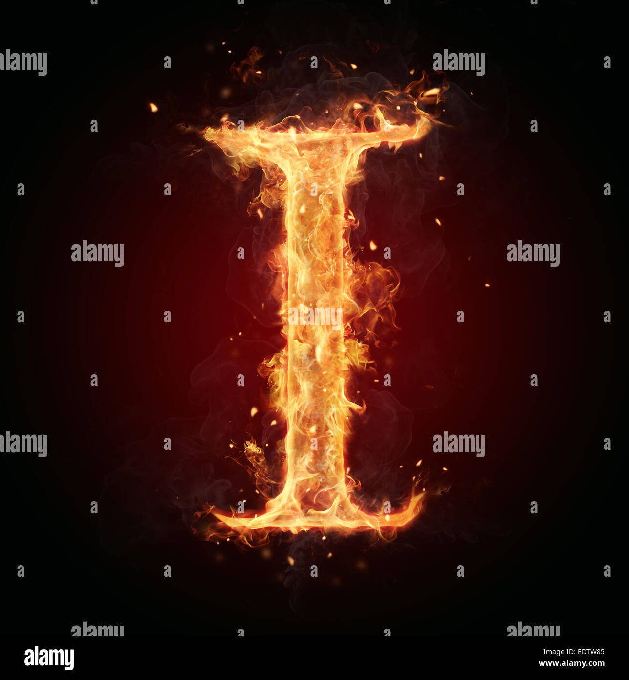 Burning fire letter isolated on black background Stock Photo - Alamy