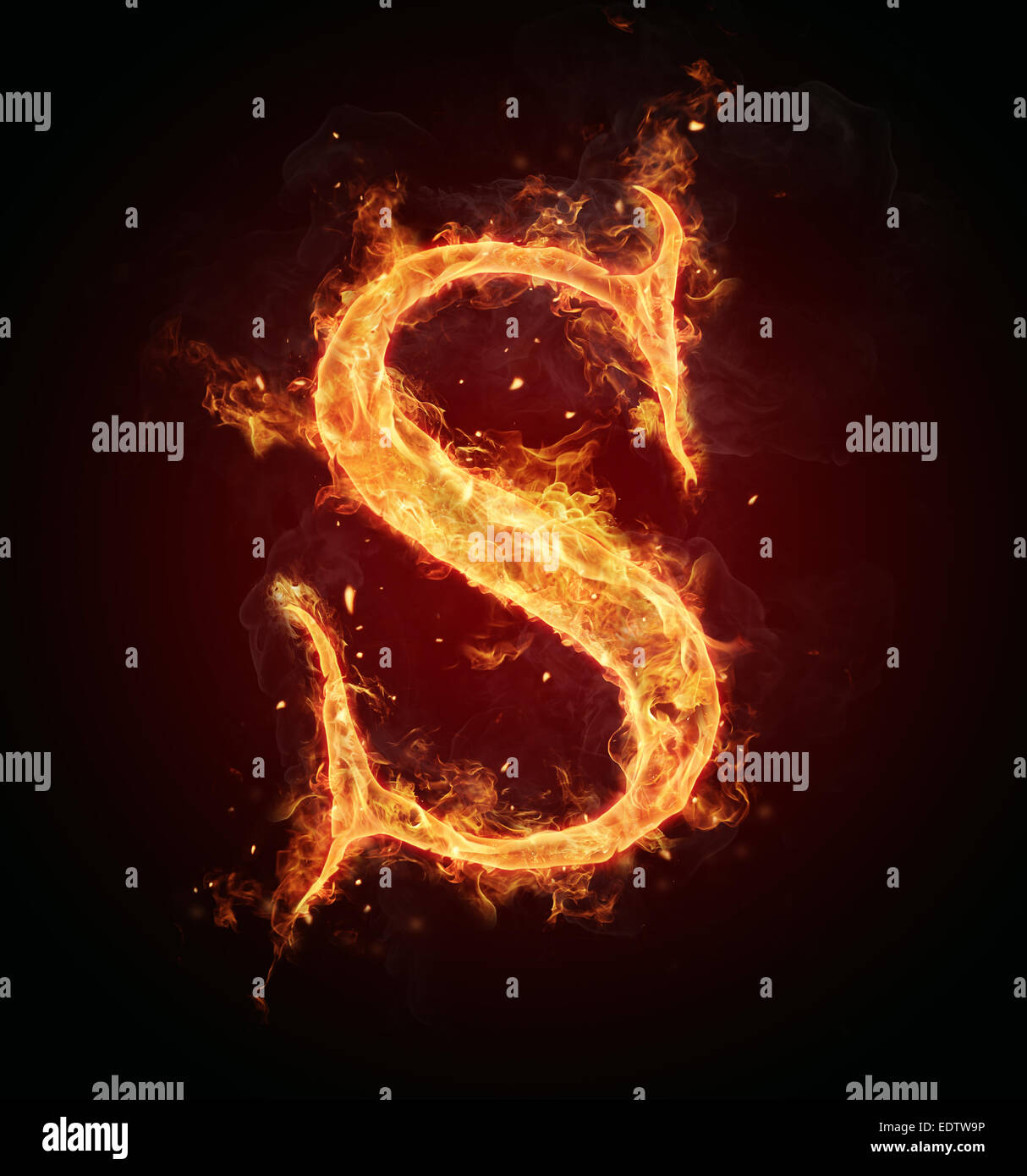Burning fire letter isolated on black background Stock Photo - Alamy
