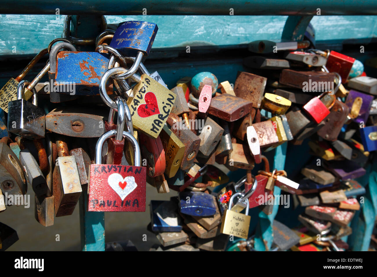 Love locks at Cathedral Bridge MOST TUMSKI, Wroclaw, Lower Silesia ...