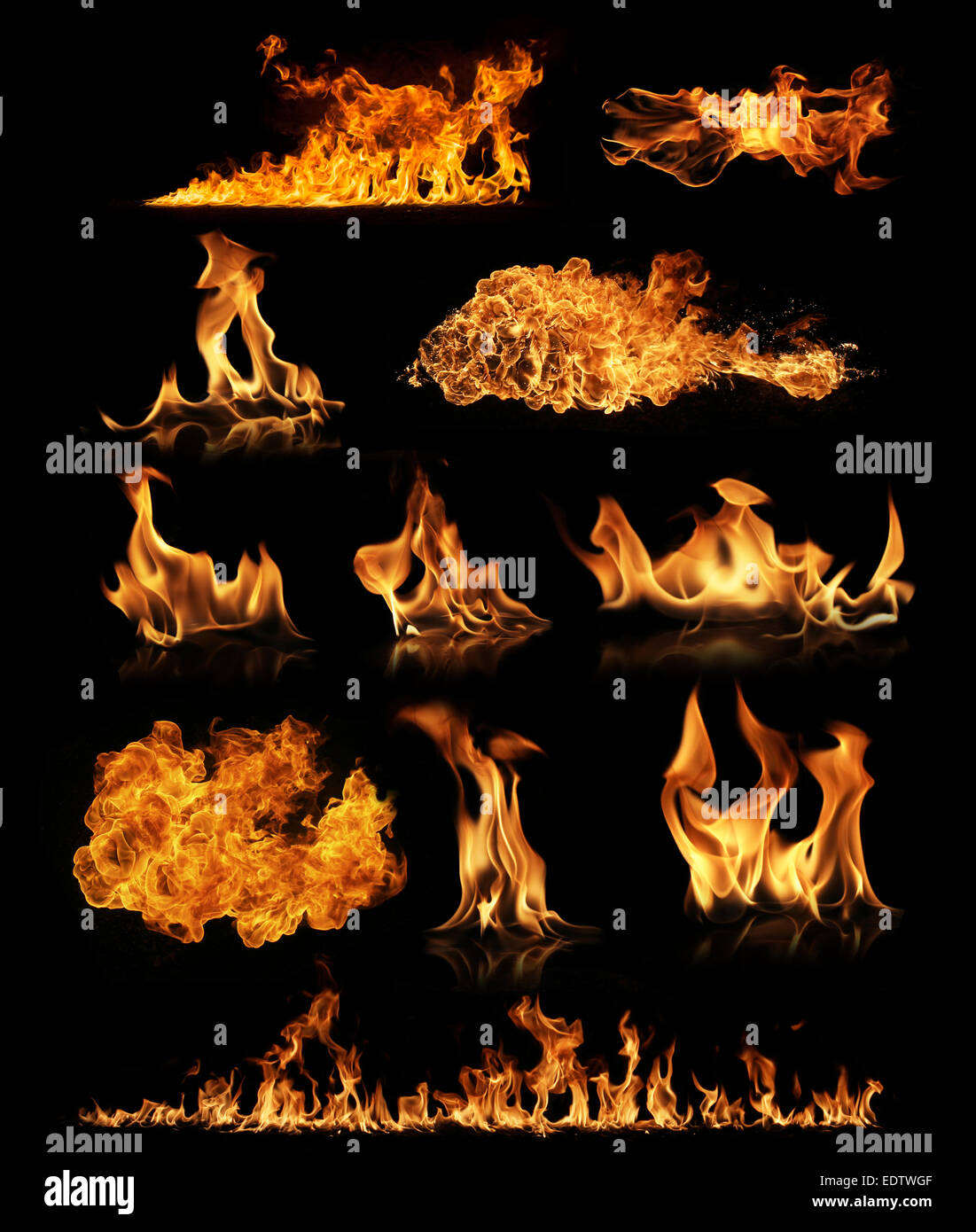 High resolution fire collection isolated ob black background Stock ...