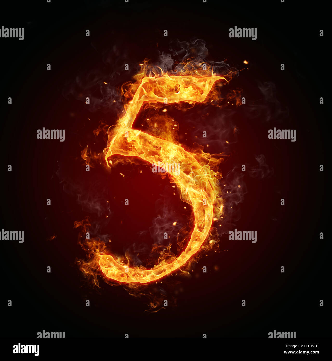 Burning fire number isolated on black background Stock Photo - Alamy