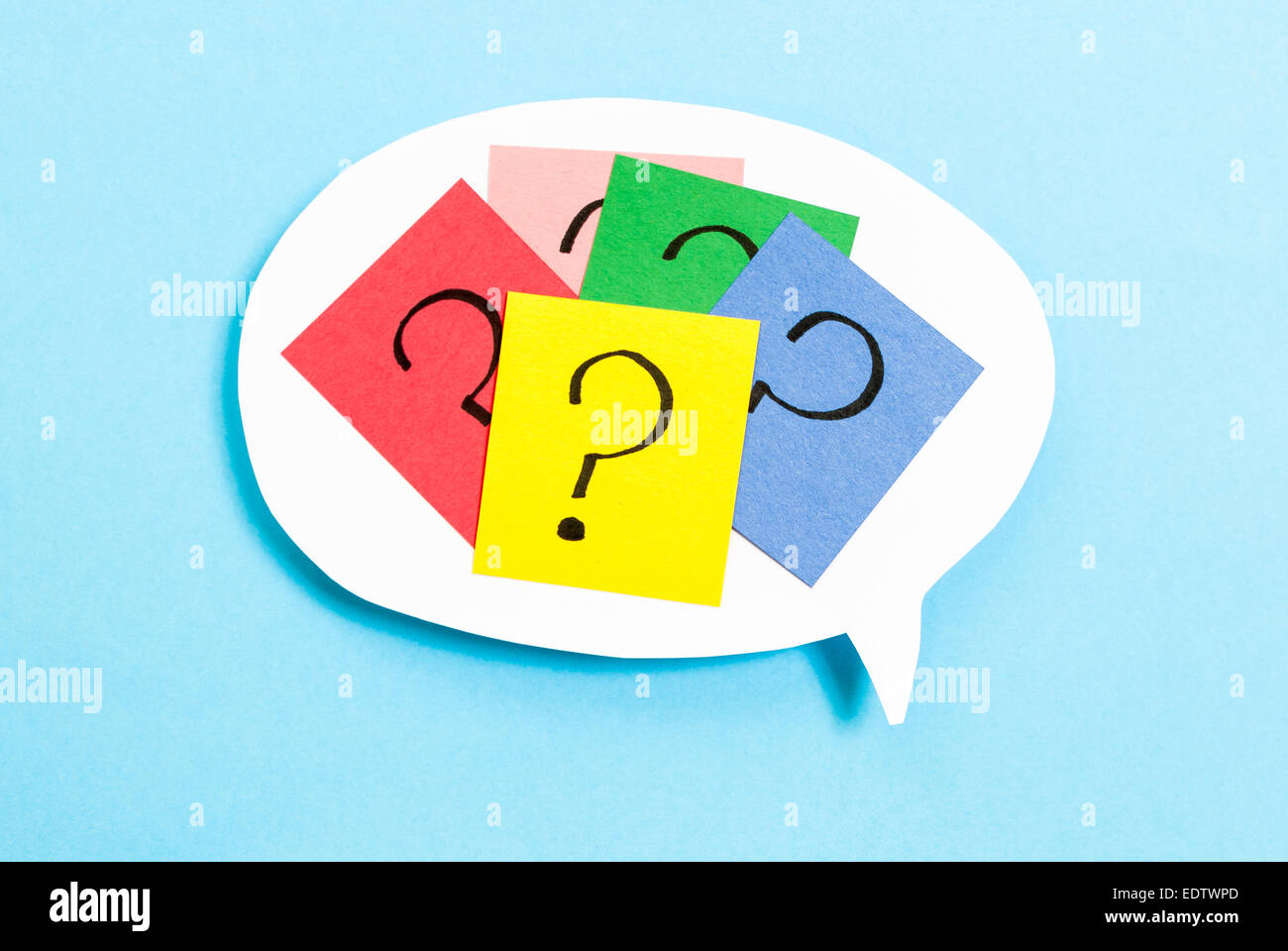 Thinking concept with question mark on blue background Stock Photo - Alamy