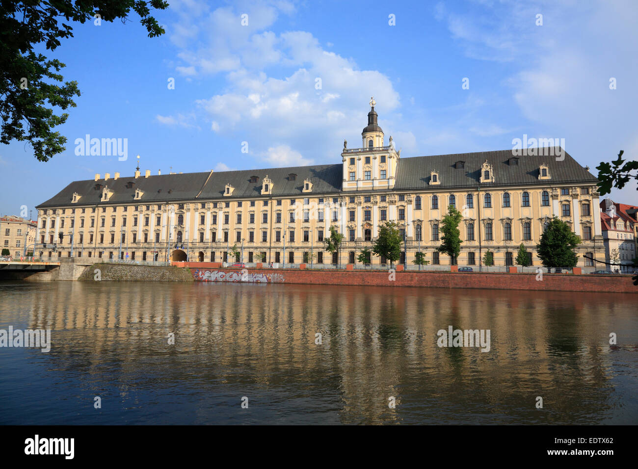University main building at river Odra, Wroclaw, Lower Silesia, Poland ...