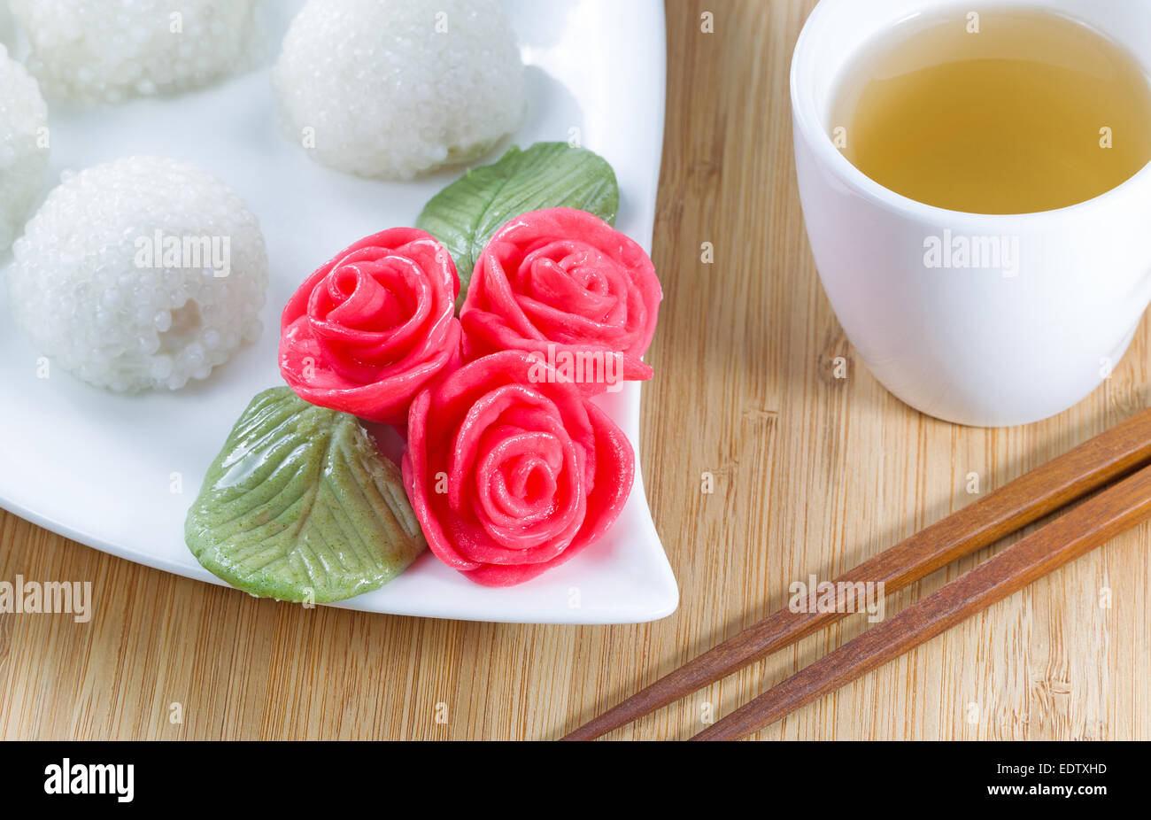 Close up horizontal image of Chinese sweet sticky rice balls, in ...