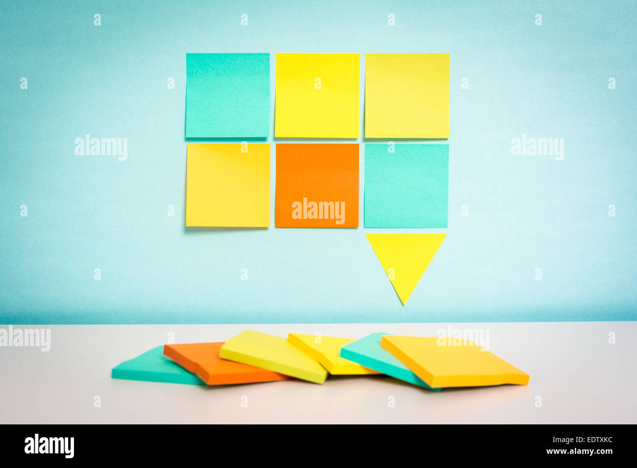 Colorful speech bubble with sticky notes on blue background Stock Photo ...
