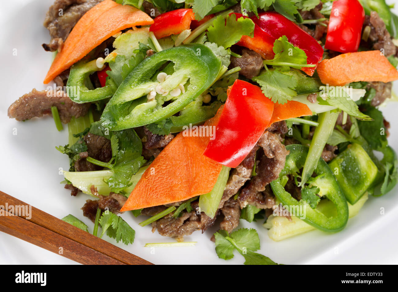 Close up top view image of Chinese meat and vegetable dish with ...