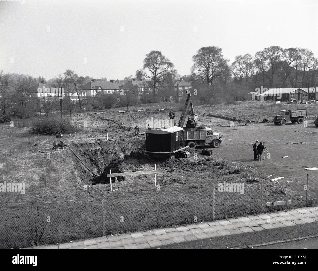 1940s, historical picture showing early ground preparation and ...