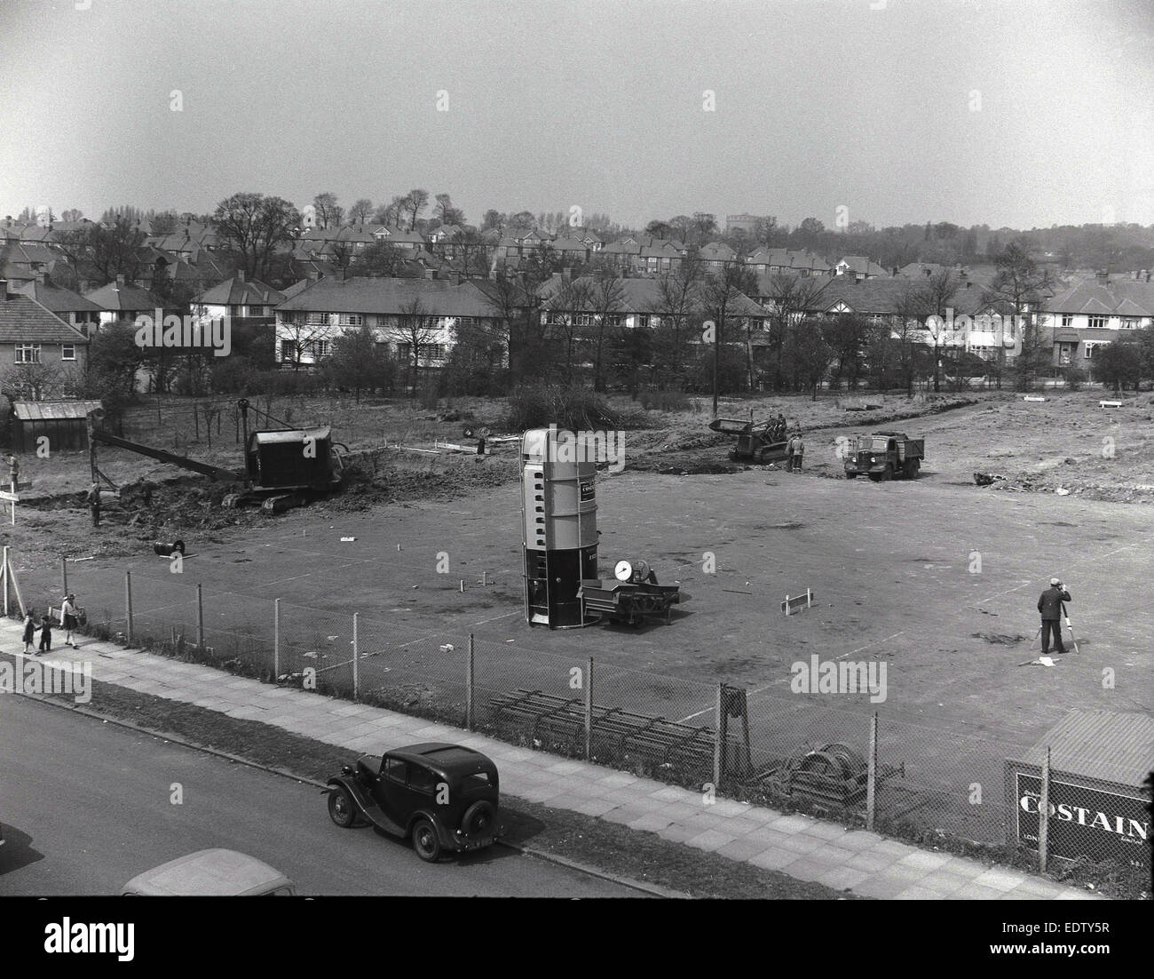 1930s, historical picture showing early ground preparation and ...