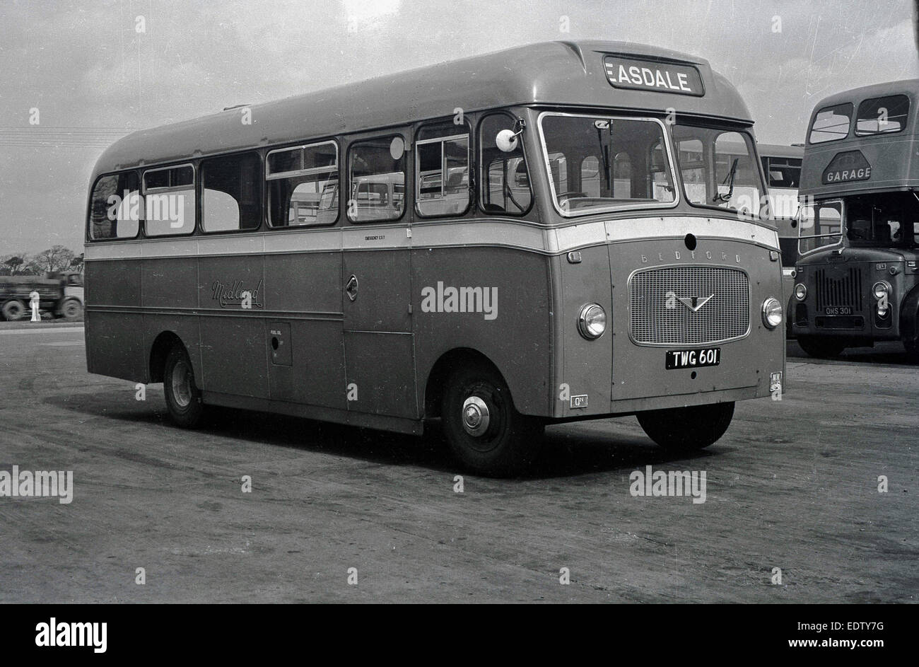 1960s historical picture showing a Midland Bedford commercial bus ...