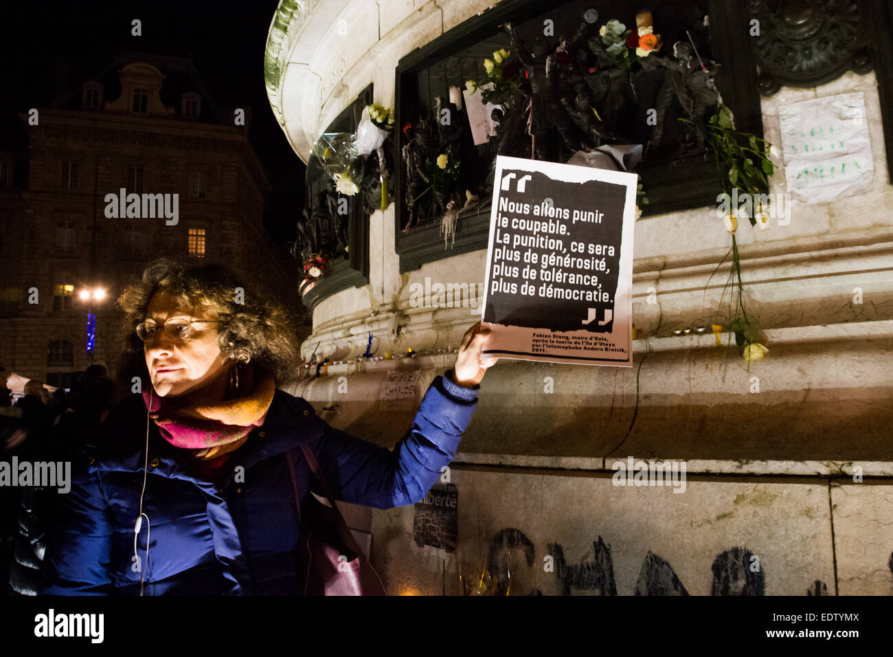 Paris, France. 8th January, 2015. Peaceful protest in Place de la ...