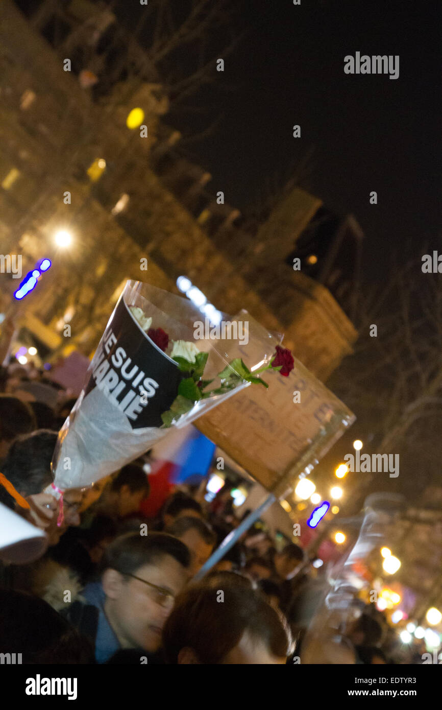 Paris, France. 8th January, 2015. Peaceful protest in Place de la ...