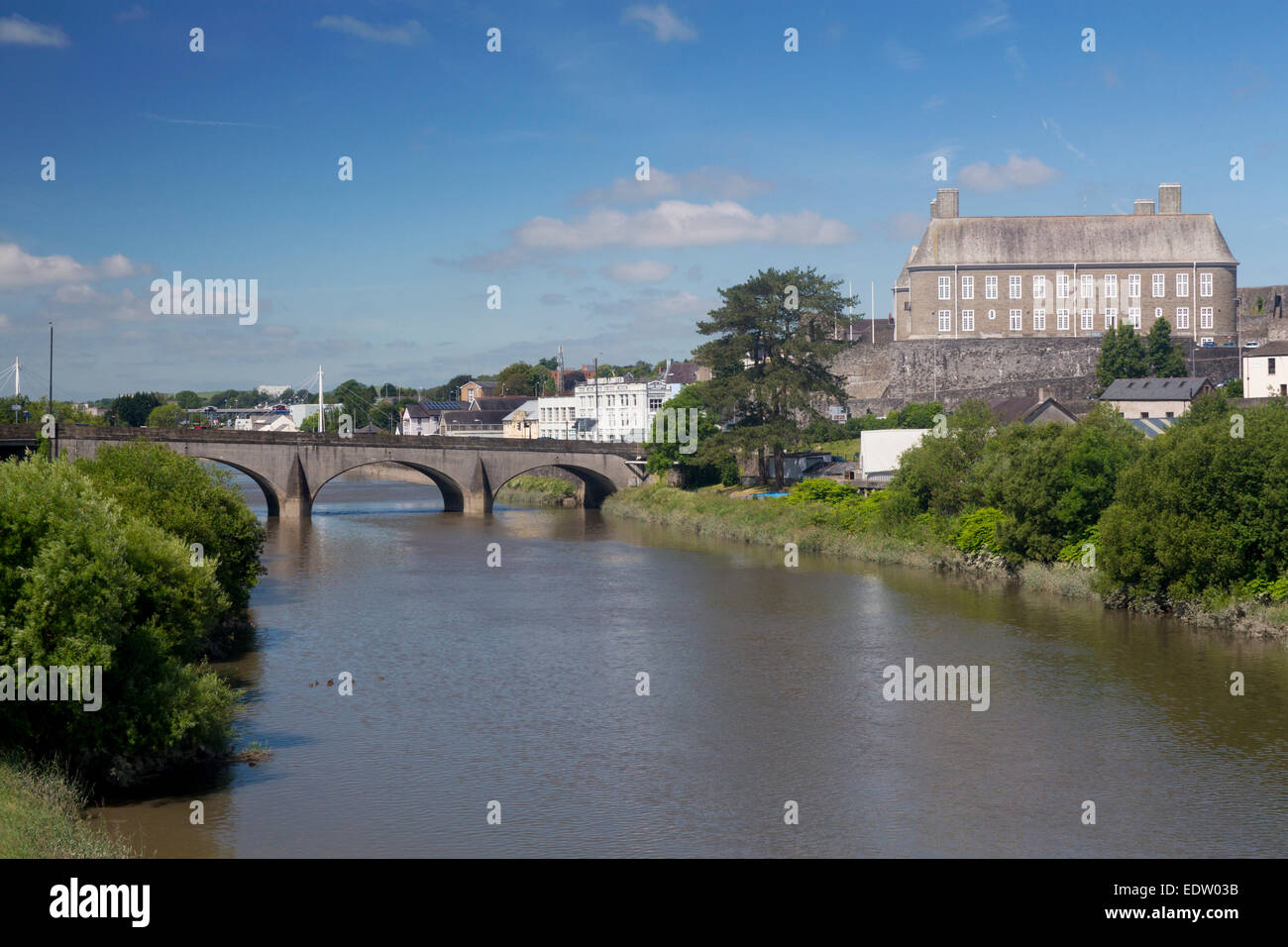 Carmarthen General view of town including bridge, River Towy Tywi ...