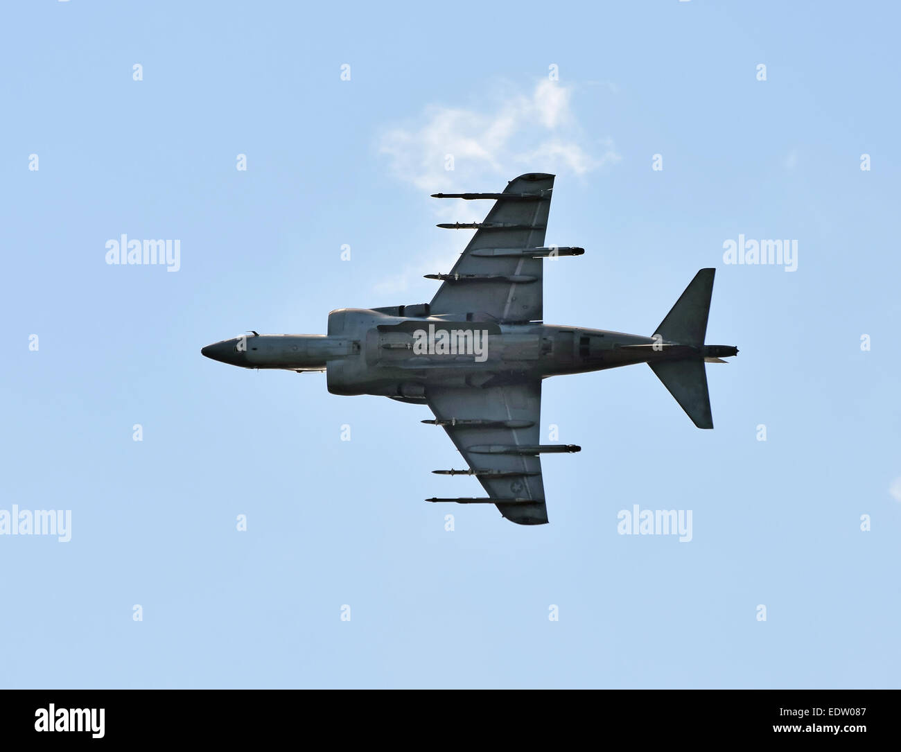 Modern jet fighter airplane seen from below A/V-8 Harrier Stock Photo ...